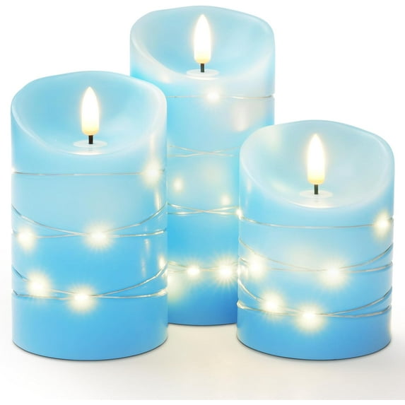 SHIYOU-Flameless Candles with String Lights, 3 Pack Embedded Fairy ...