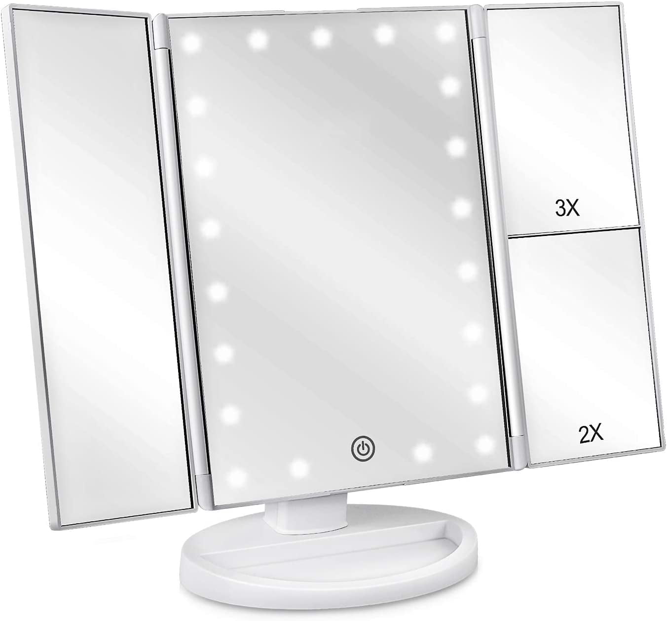 SHIYOU-Floor Mount Tri-Fold Lighted Vanity Mirror with 21 LED Lights ...