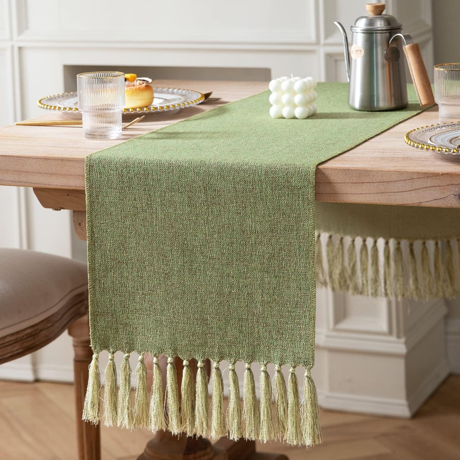 SHIYOU-Green Table Runners 36 Inches Long, Burlap Linen Style Rustic ...