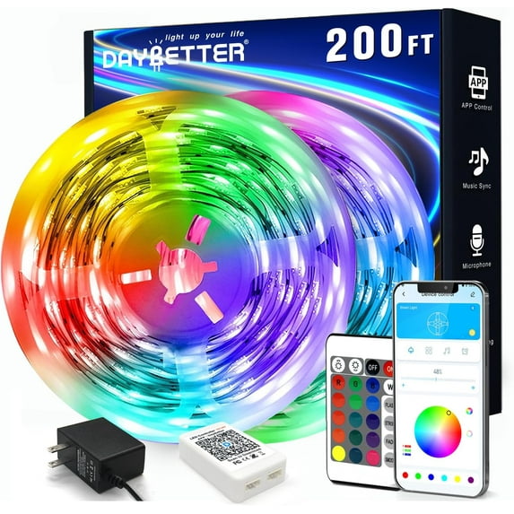 SHIYOU-LED Strip Lights 200 ft (2 Rolls of 100 ft), Smart App Control ...