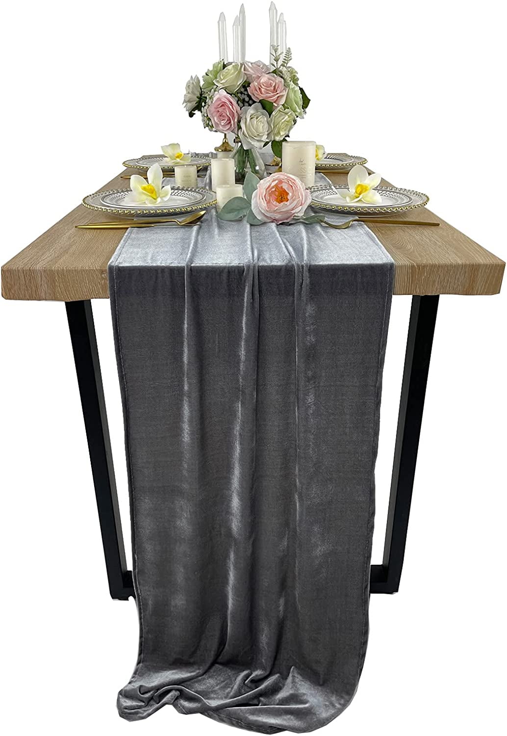SHIYOU-Luxurious Velvet Table Runner, 10ft Wedding Reception ...