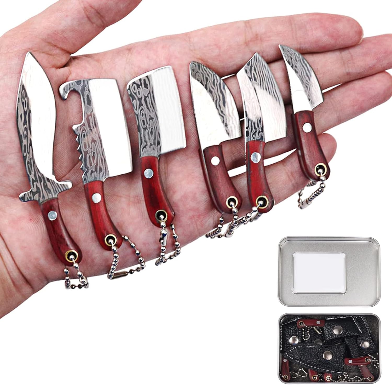 SHIYOU-Mini knife Set 6pcs Damascus Chef Knives with Sheath Tiny Knife ...