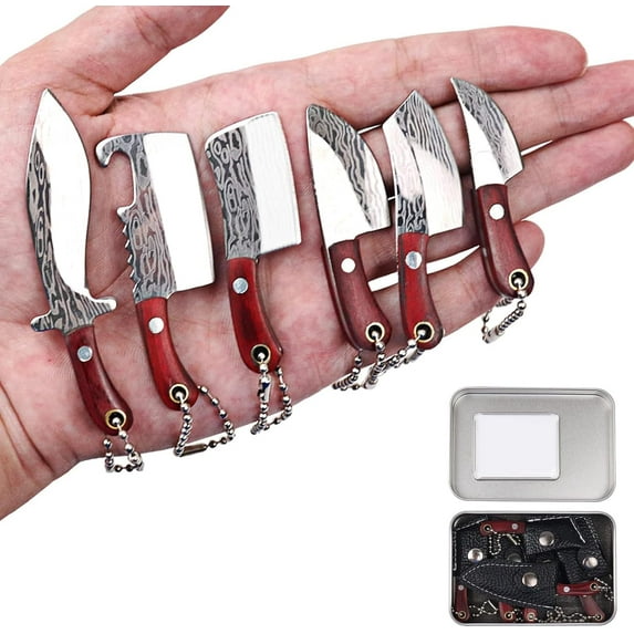 SHIYOU-Mini knife Set 6pcs Damascus Chef Knives with Sheath Tiny Knife ...