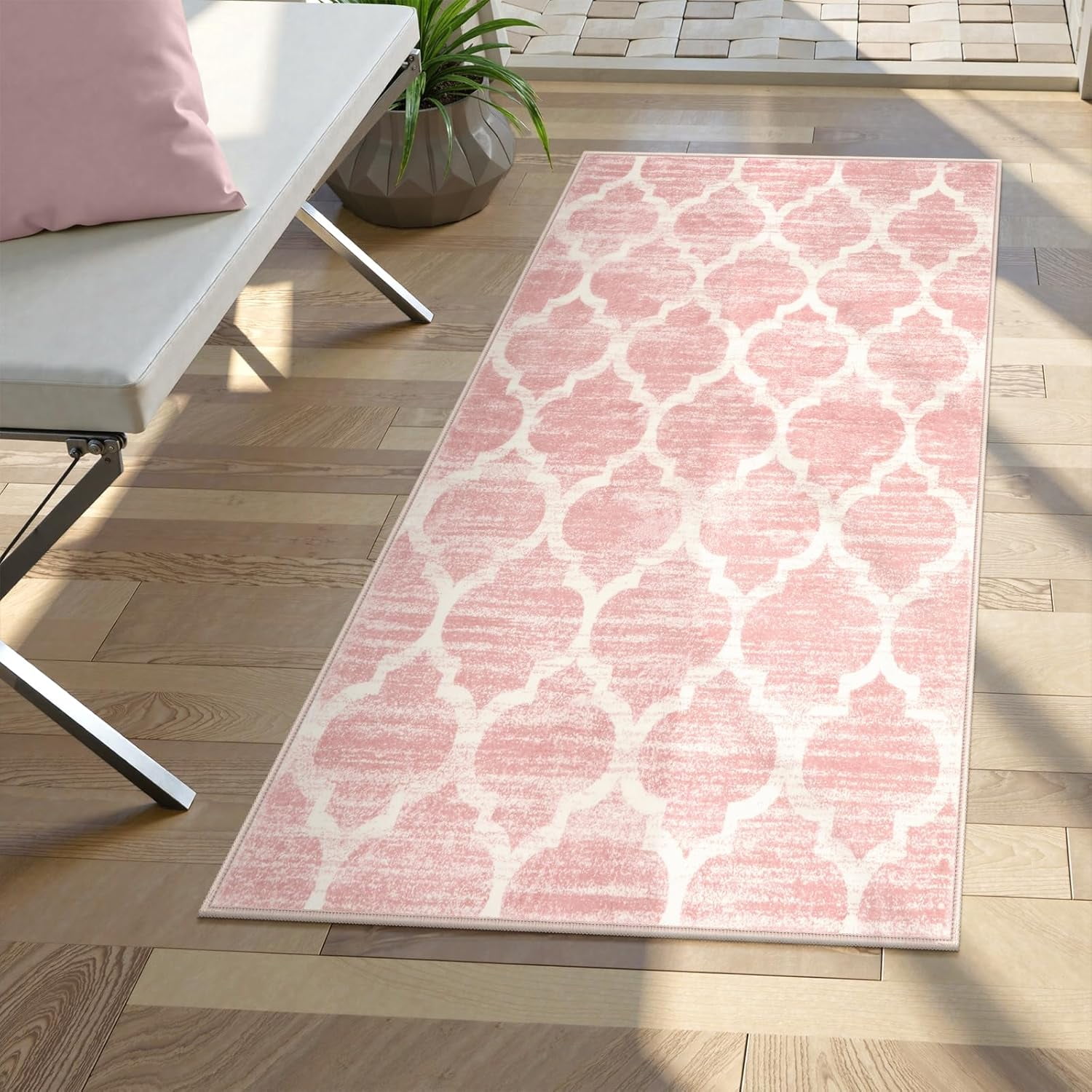 SHIYOU-Moroccan Pink Bathroom Rug - 2x4 Runnr Rug Washable Kids Nursery ...