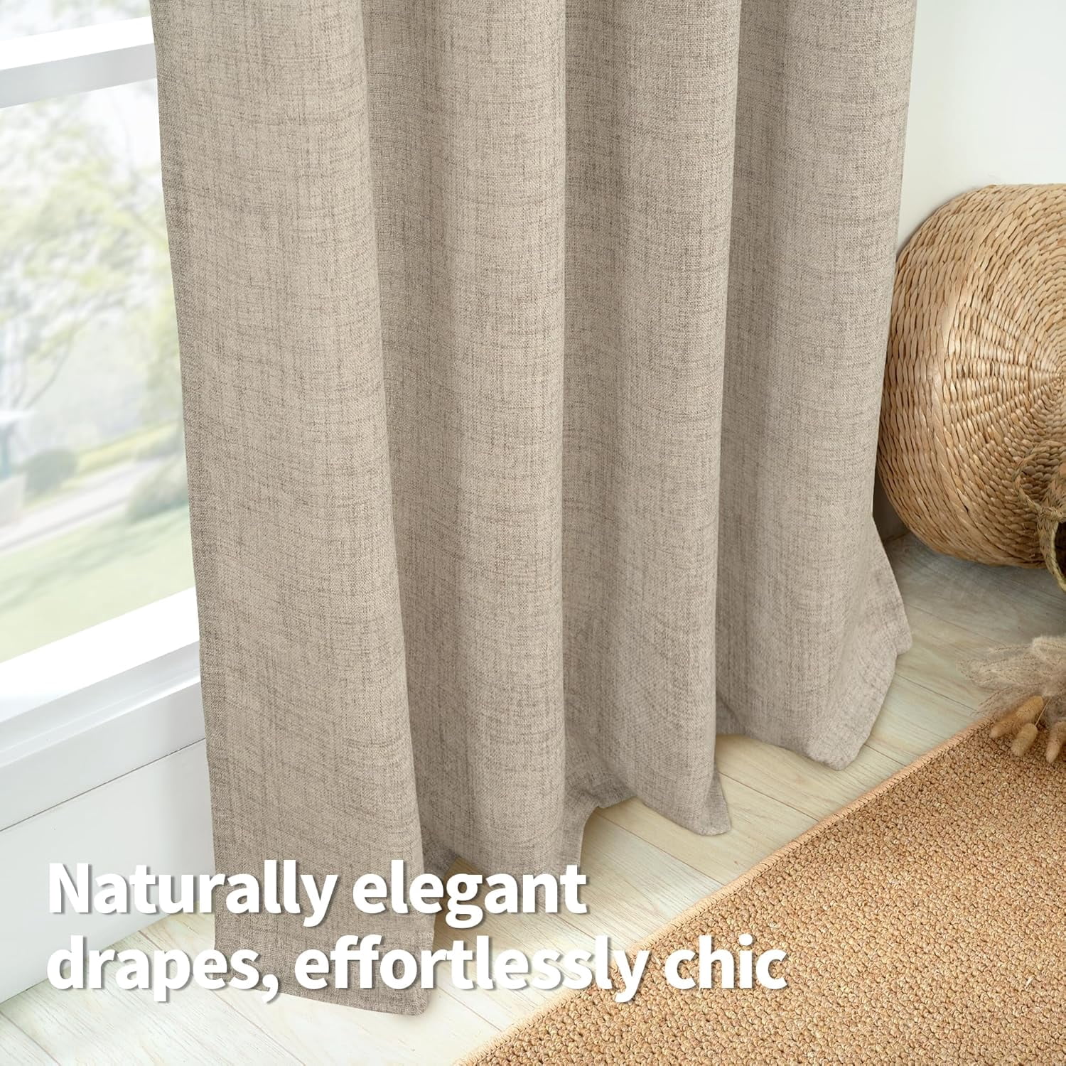 SHIYOU-Oatmeal Linen Curtains for Bedroom 63 Inch Length 2 Panels ...