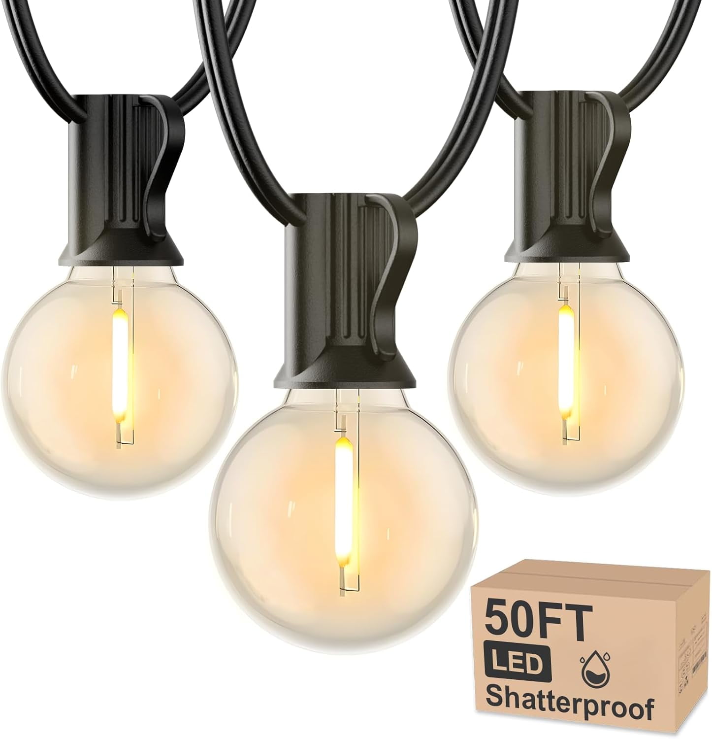 SHIYOU-Outdoor String Lights 50 FT Globe LED Patio Lights with G40 ...