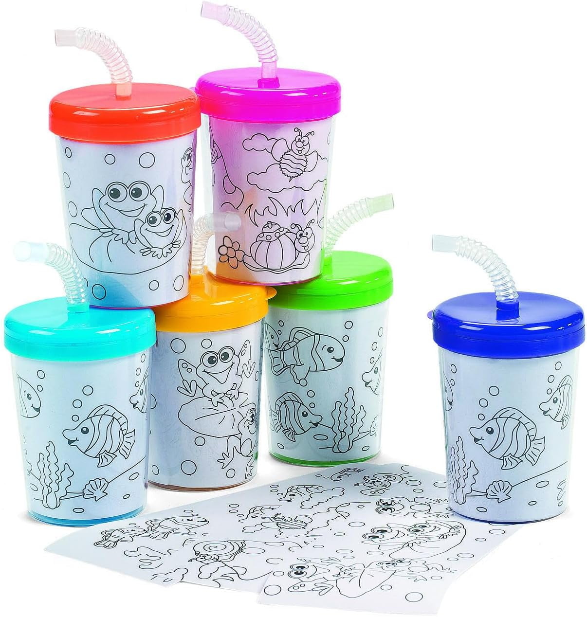 SHIYOU-Plastic Cups with Lids and Straws- Set of 12, BPA-Free, 6 Oz ...