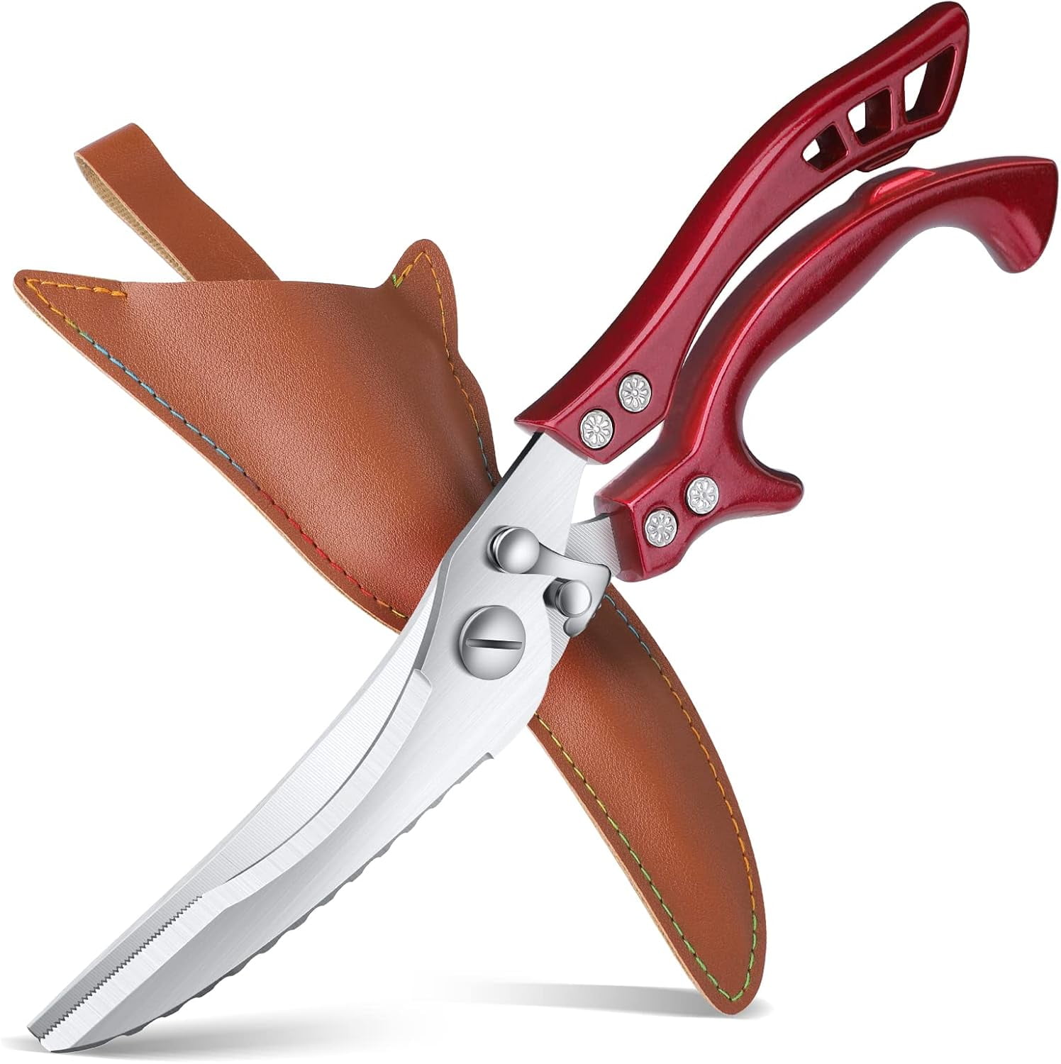 SHIYOU-Poultry Shears, Red Heavy Duty Kitchen Shears with Serrated Edge ...
