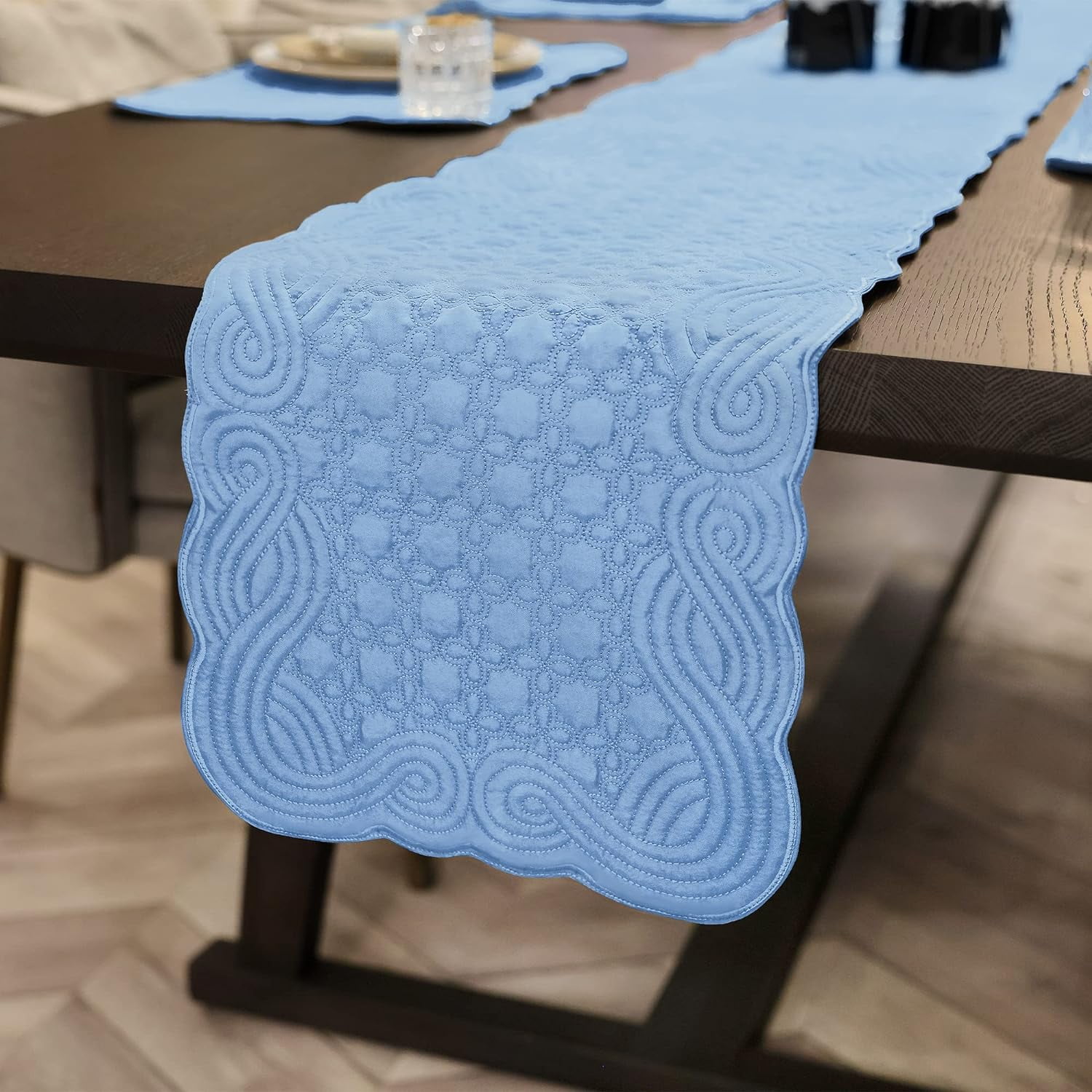 SHIYOU-Quilted Table Runner Farmhouse Style, Natural Fabric Table Top ...