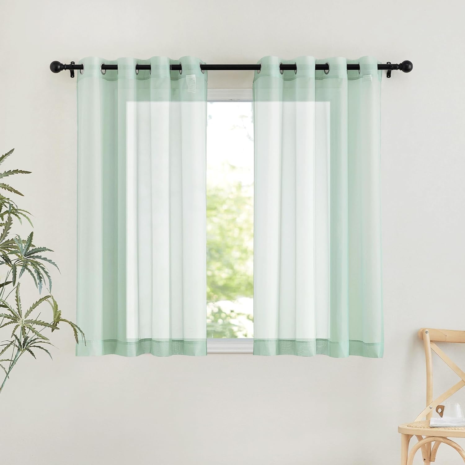 SHIYOU-Sage Green Sheer Curtains 54 inch Length, Grommet Voile Sheer ...