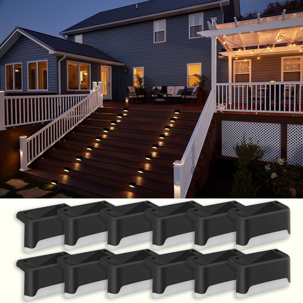 SHIYOU-Solar Deck Lights Outdoor, 12 PCs LED Fence Lights Waterproof ...