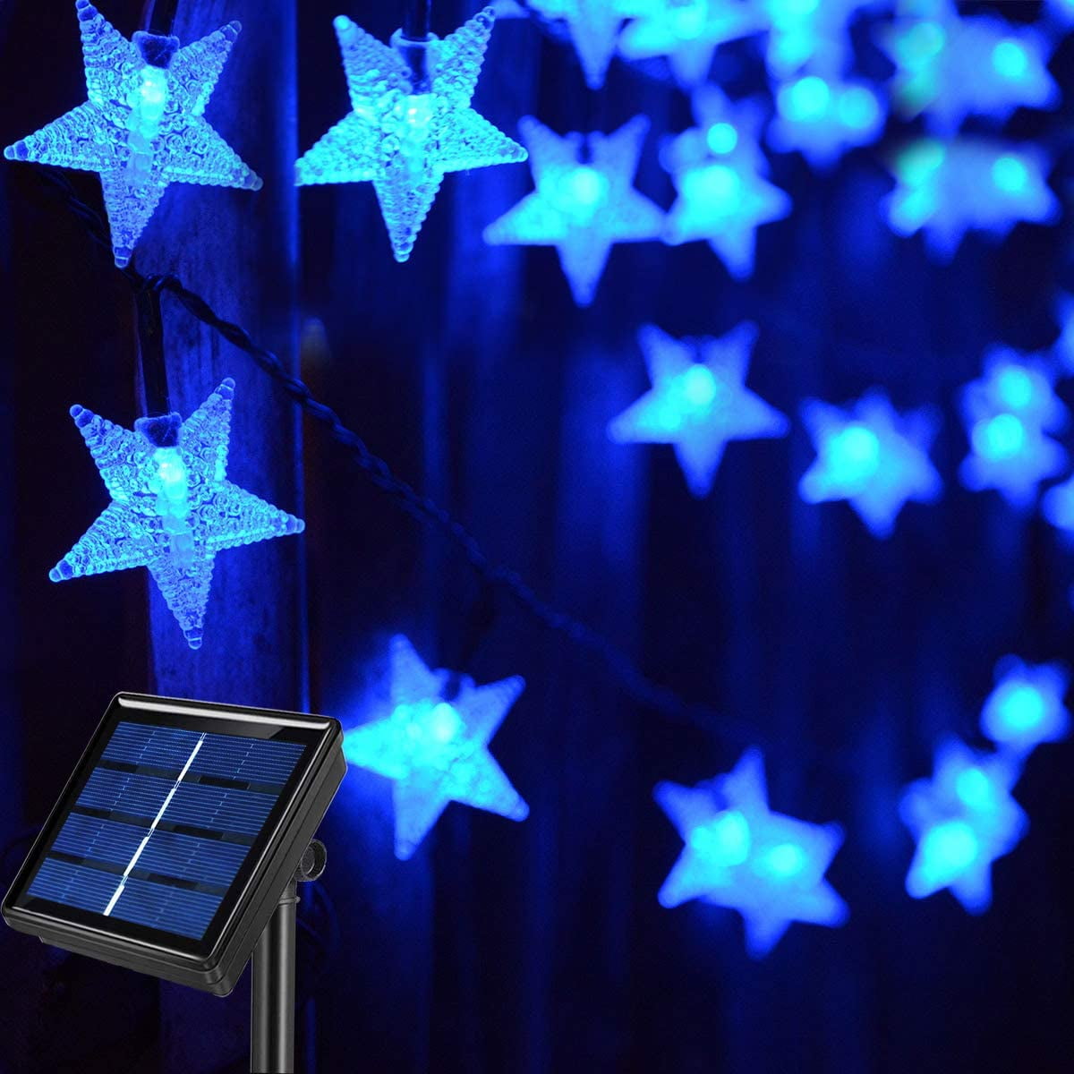 SHIYOU-Solar Powered Blue Star String Lights, 55ft Total Length, 4.9 ...