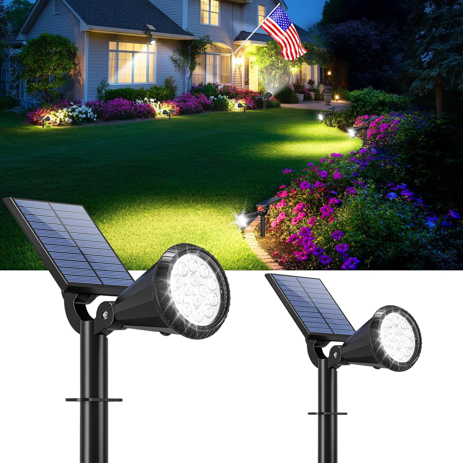 SHIYOU-Solar Spot Lights Outdoor Waterproof for Flag, [2 Pack/4 Modes ...