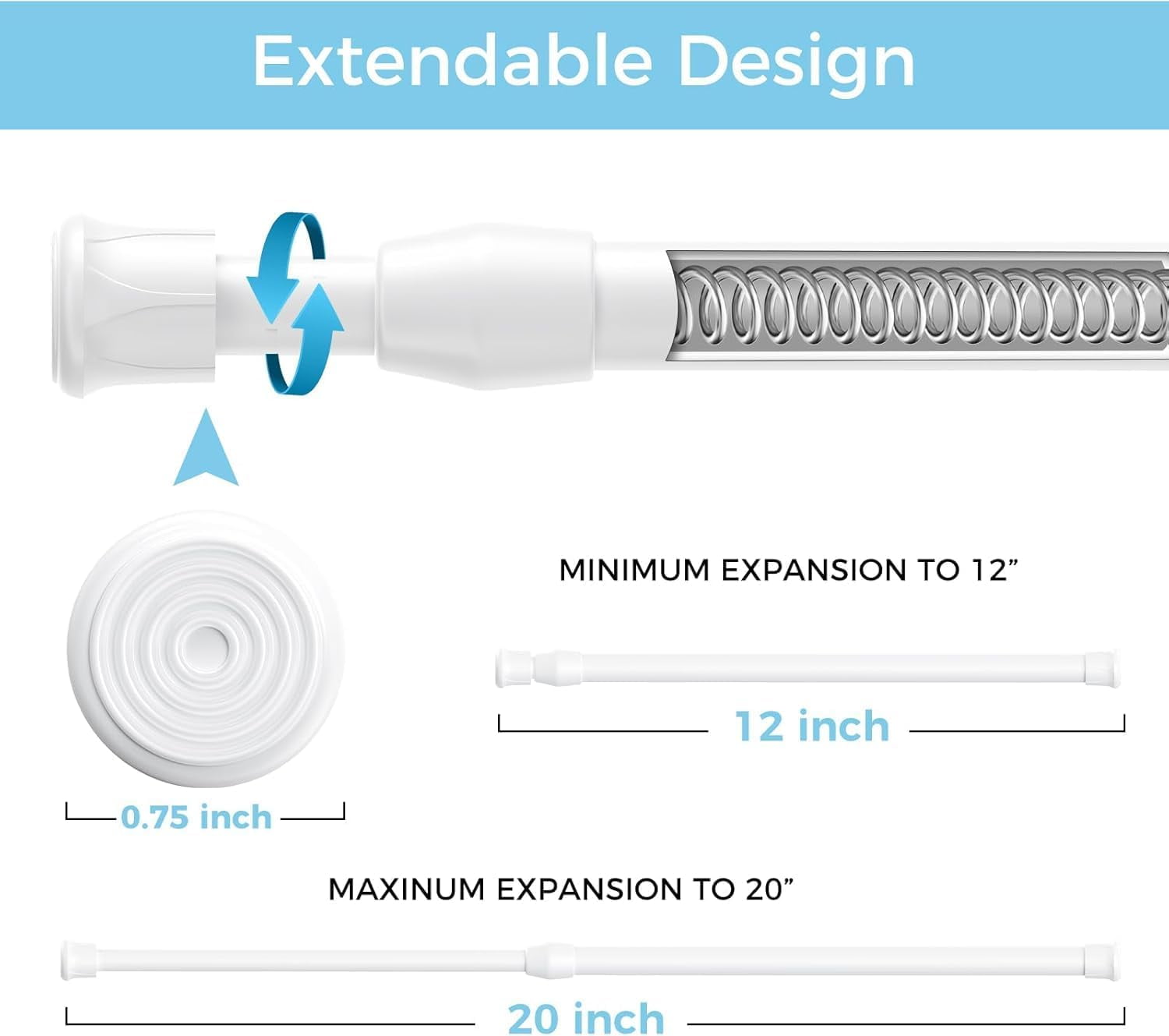 SHIYOU-Spring Tension Curtain Rods Short Tension Rod (White, 12" to 20 ...