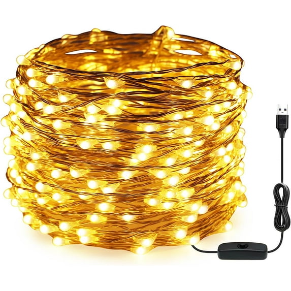 SHIYOU-USB Plug in String Lights Silver Wire 66 Ft 200 LED Starry Fairy ...