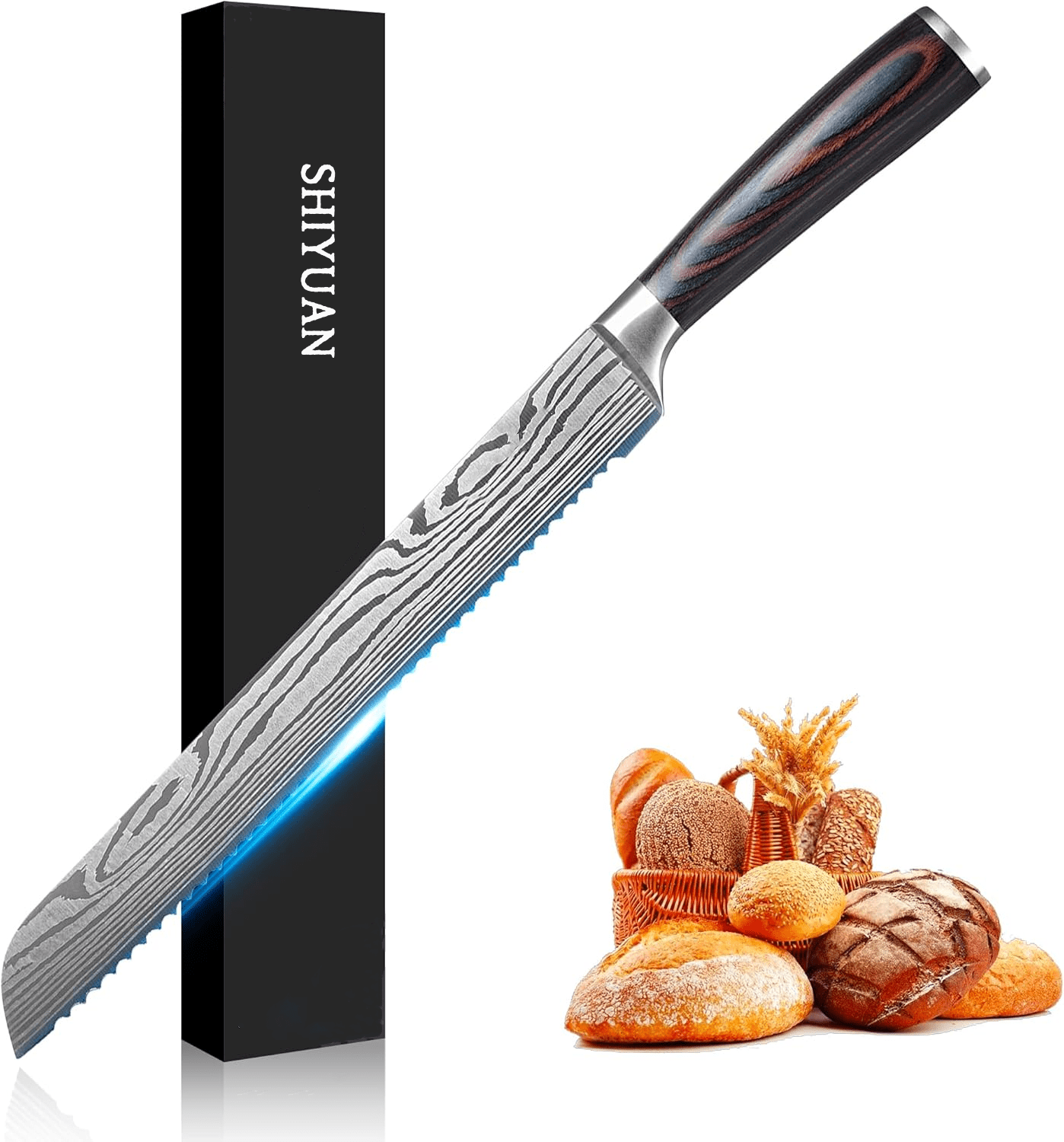 SHIYUAN Bread Knife, 8 inch Serrated Knife, German Stainless Steel ...