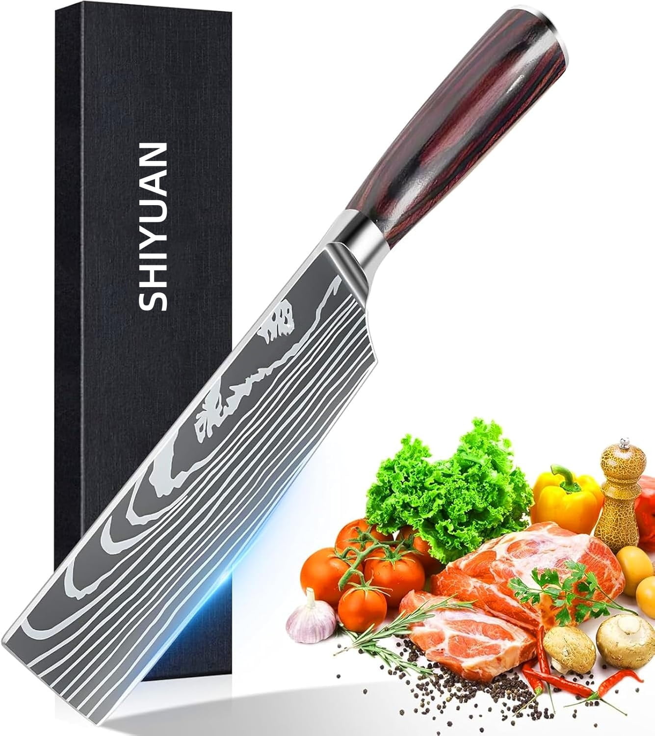 SHIYUAN Knife - 7" Razor Sharp Meat Cleaver and Vegetable Kitchen Knife ...