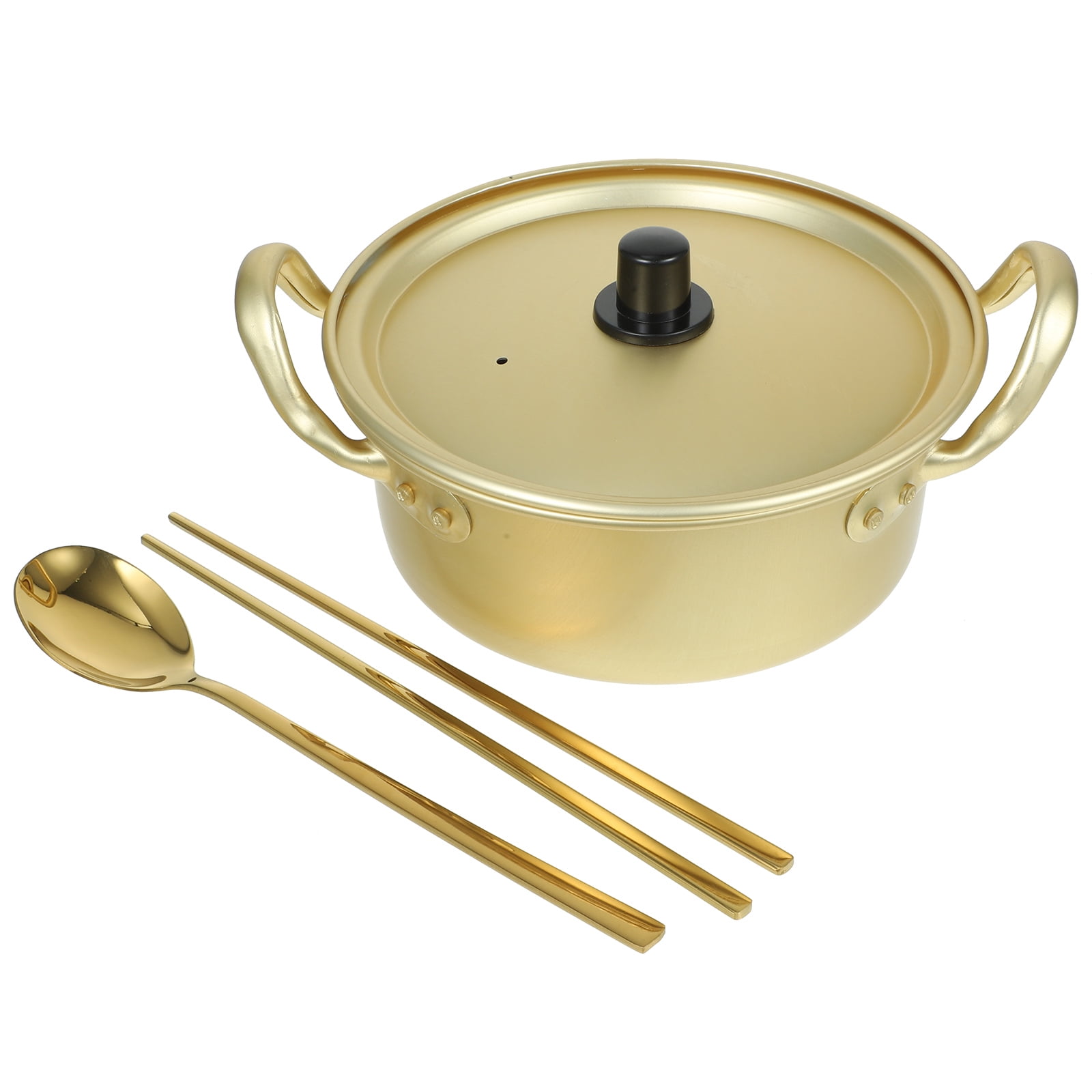 SHIYUU Metal Chopsticks Ramen Pot with Lid Spoon and Double Handle ...