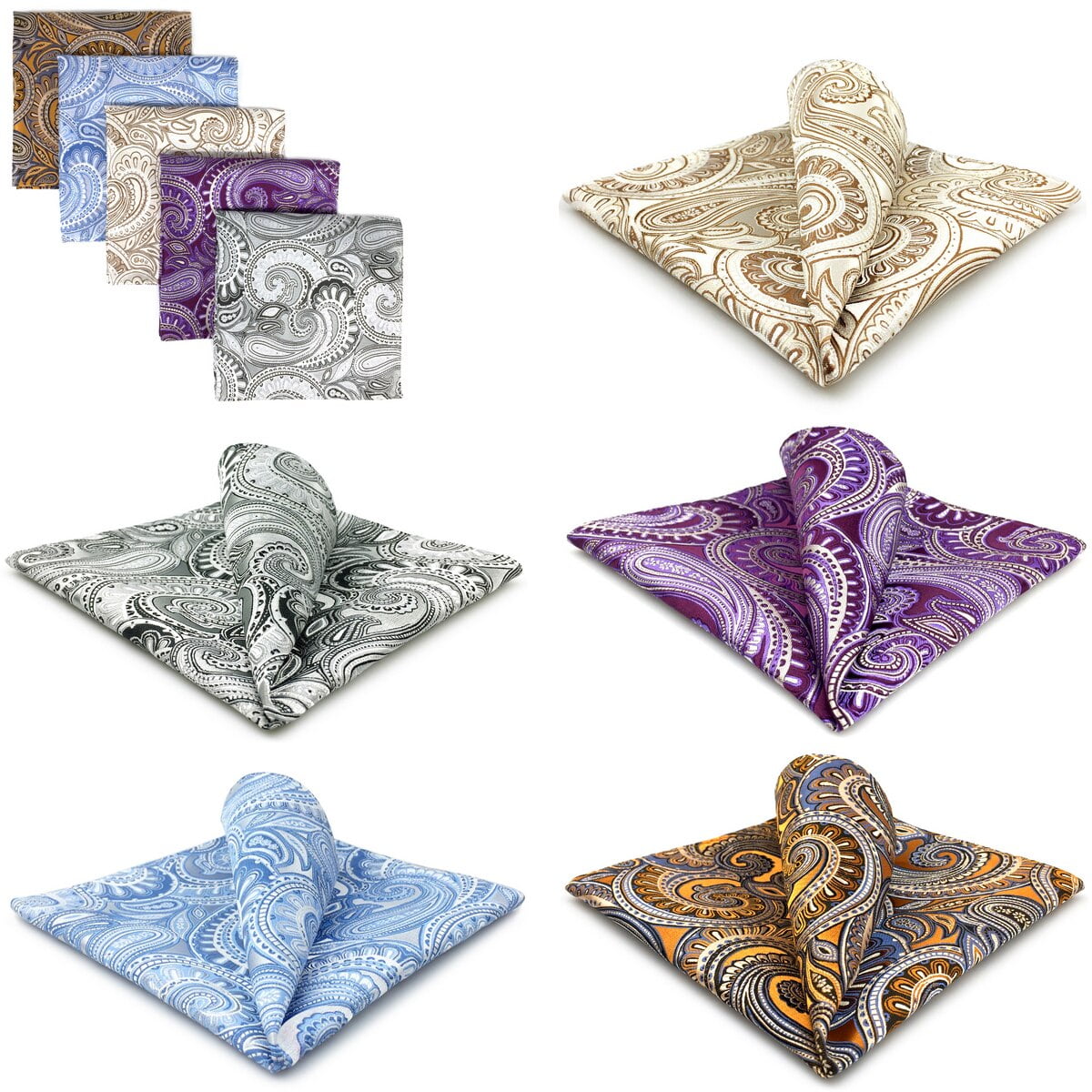 SHLAX&WING 5 Pieces Assorted Mens Silk Pocket Square Handkerchiefs Set ...
