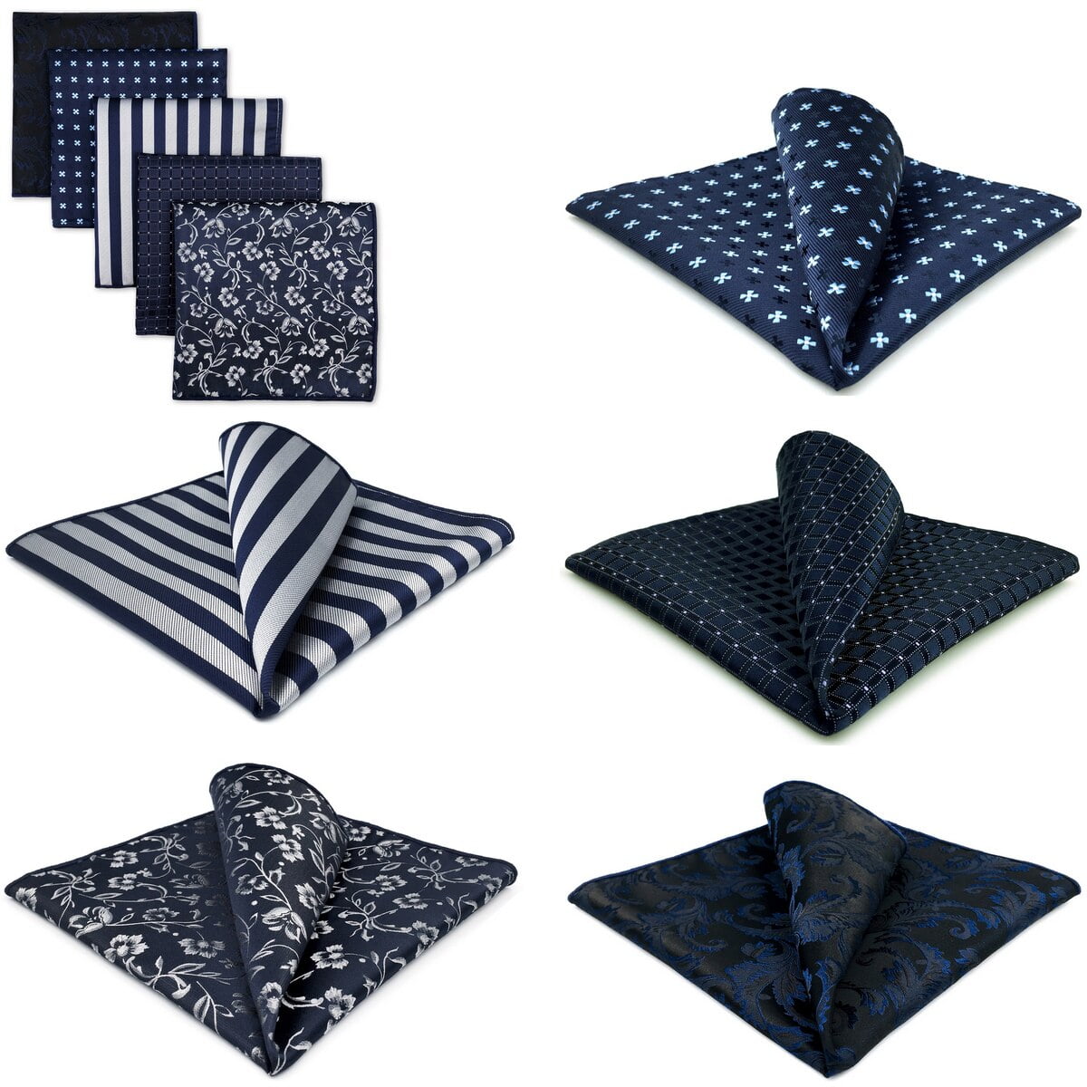 SHLAX&WING 5 Pieces Assorted Mens Silk Pocket Square Handkerchiefs Set ...