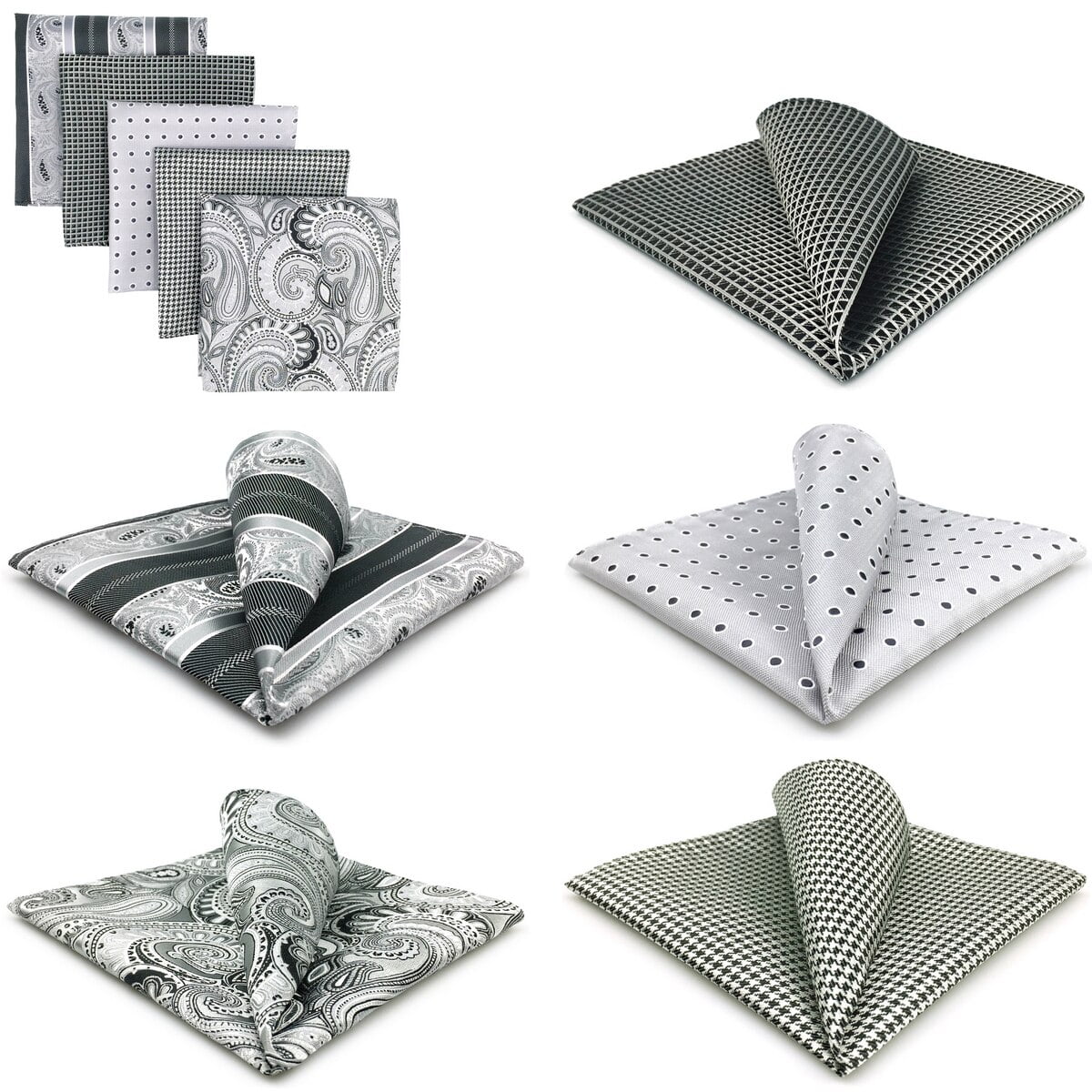 SHLAX&WING 5 Pieces Assorted Mens Silk Pocket Square Handkerchiefs Set ...