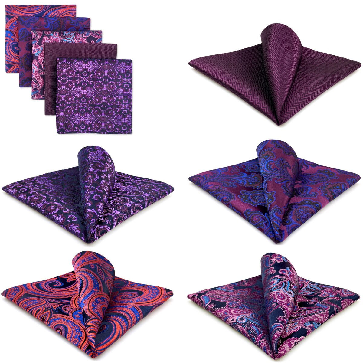 SHLAX&WING 5 Pieces Assorted Mens Silk Pocket Square Handkerchiefs Set ...