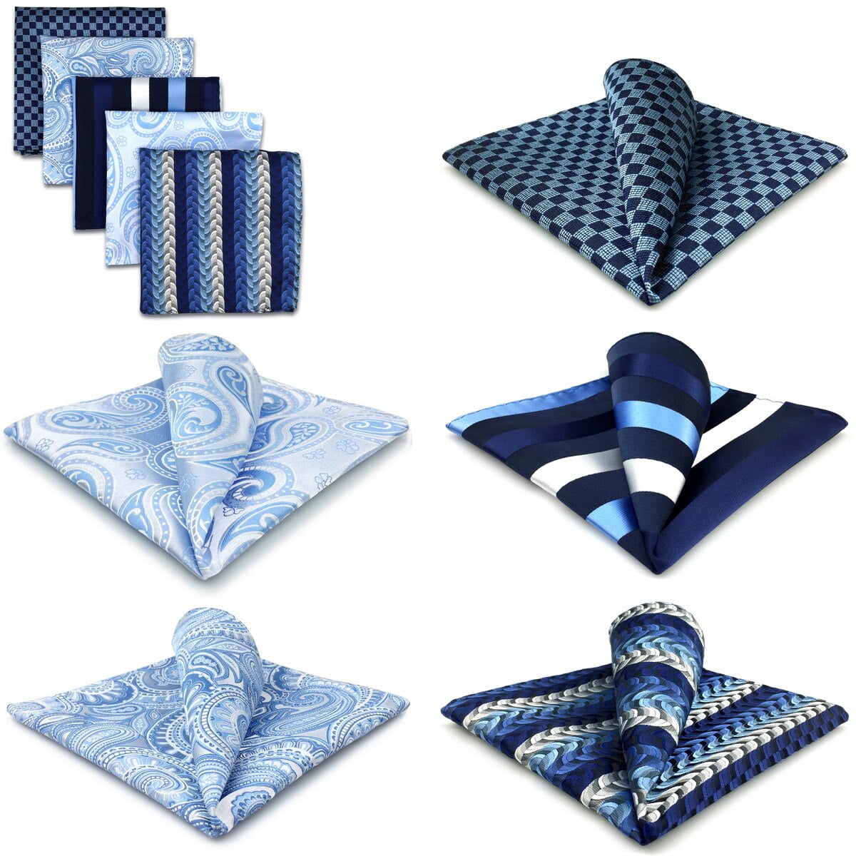 SHLAX&WING 5 Pieces Assorted Mens Silk Pocket Square Handkerchiefs Set ...