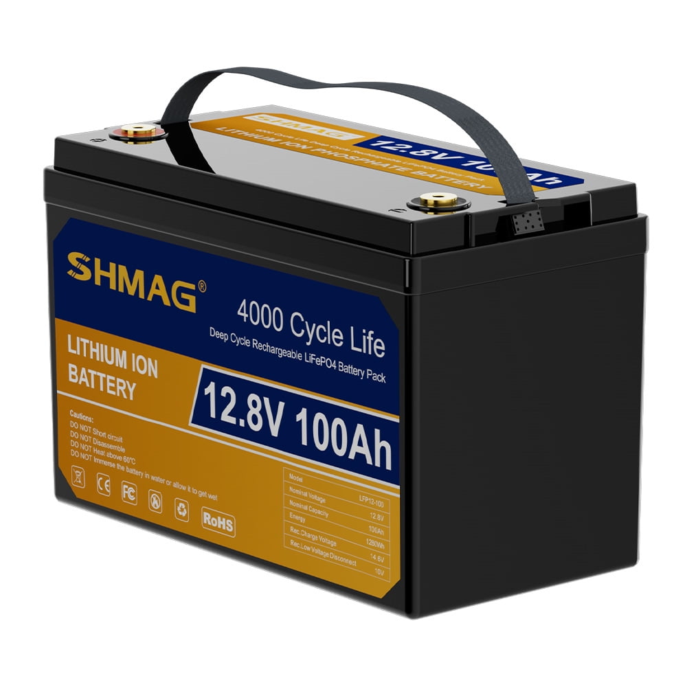 SHMAG 12.8V 100Ah LiFePO4 Lithium Battery BMS 4000+Deep Cycles for Home ...