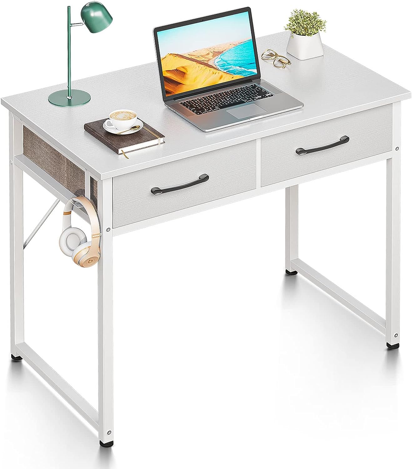 SHMAMT 32 Inch Computer Desk with 2 Fabric Drawers, Home Office Desk ...