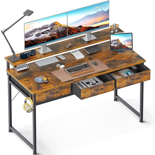 SHMAMT 40 Inch Computer Desk with 3 Drawer and Large Storage Shelves ...