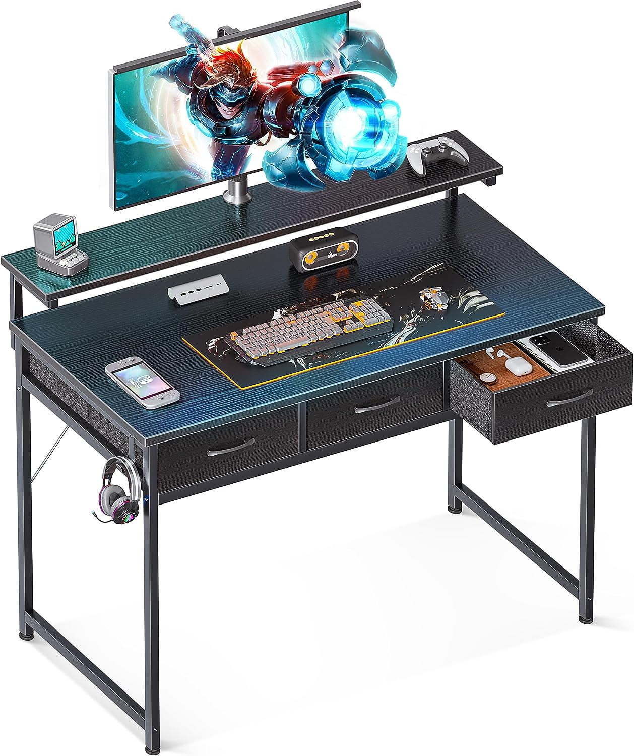 SHMAMT 40 Inch Computer Desk with 3 Drawer and Large Storage Shelves ...