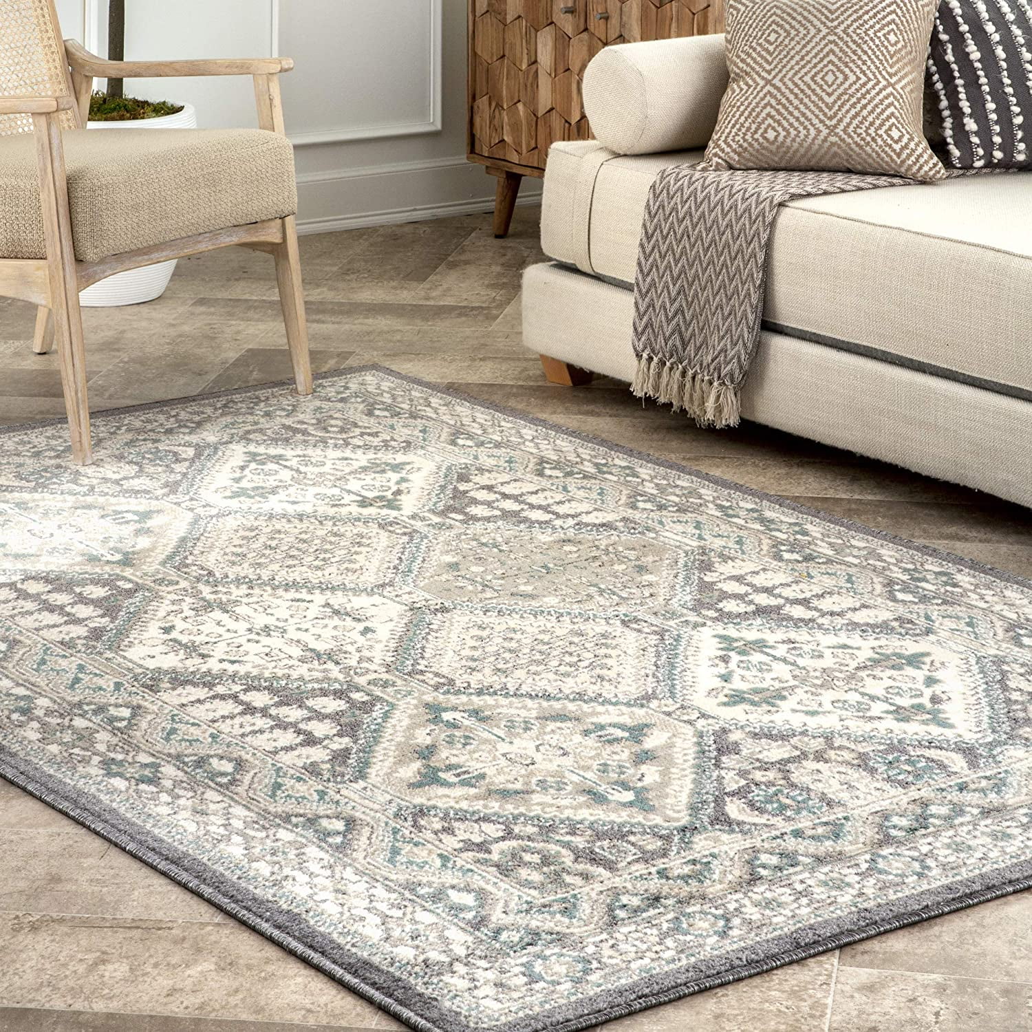 SHMAMT Becca Vintage Tile Area Rug, 8' x 10', Beige - Walmart.com
