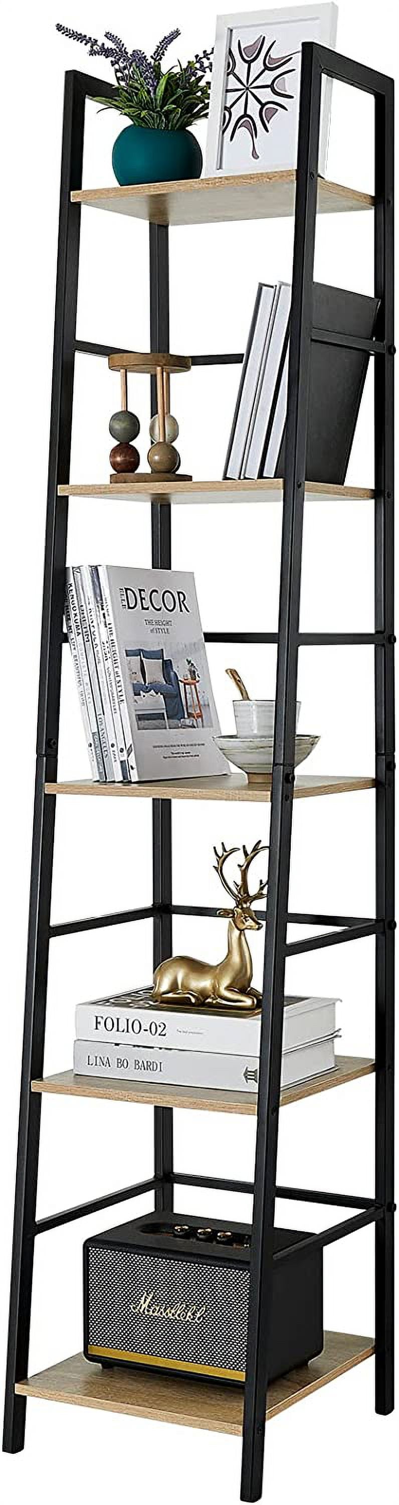 SHMAMT Bookshelf, 5-Tier Narrow Ladder Shelf Bookcase with Metal Frame ...