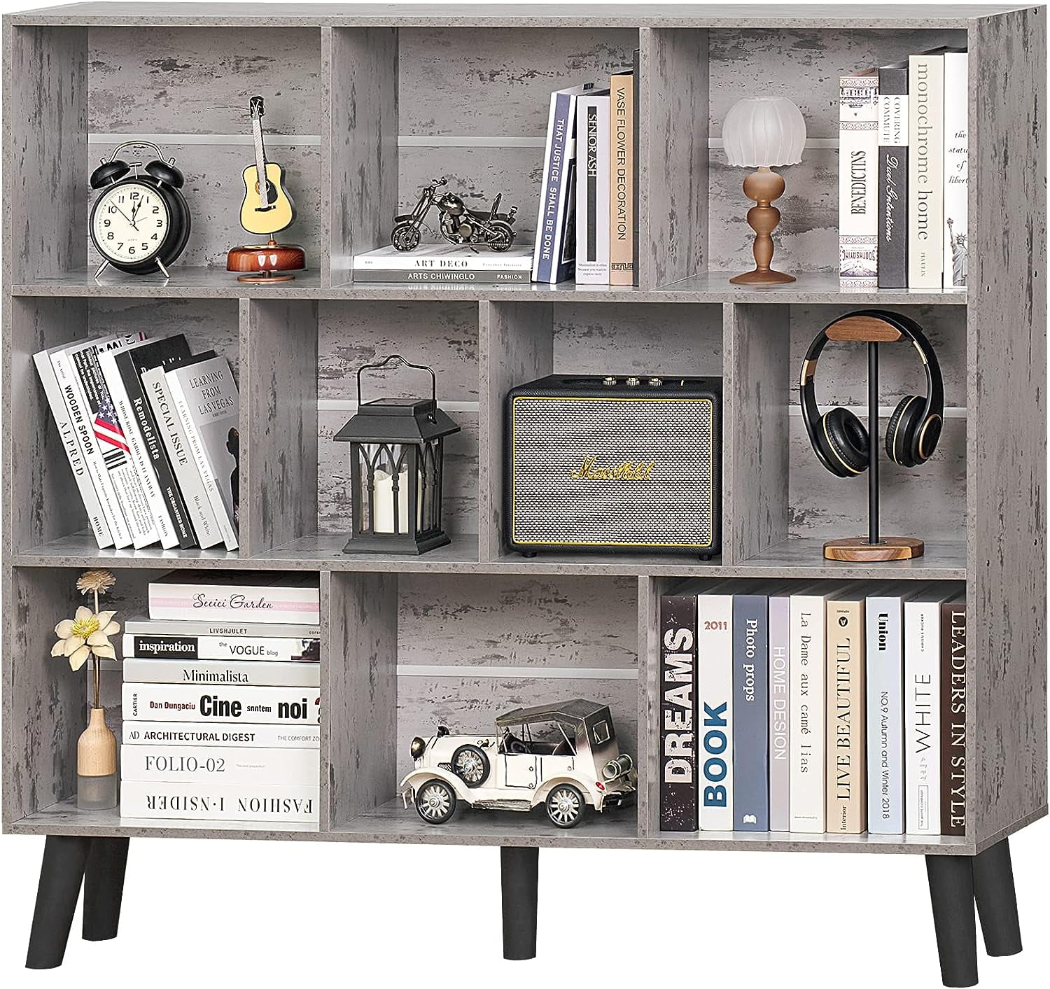 SHMAMT Cube Bookshelf 3 Tier Mid-Century Modern Bookcase with Legs ...