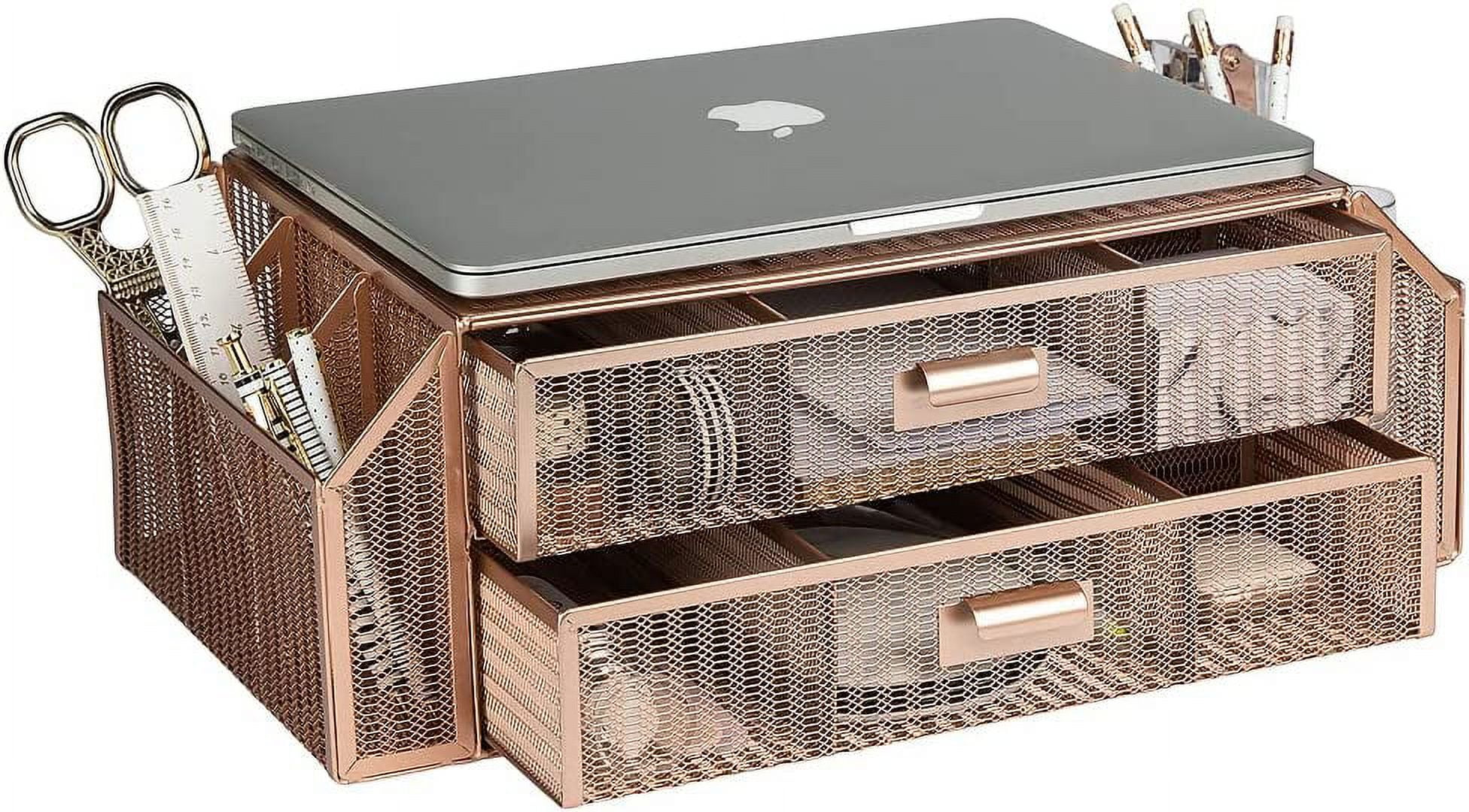 SHMAMT Rose Gold Monitor Stand with Drawer – Computer Monitor Riser ...