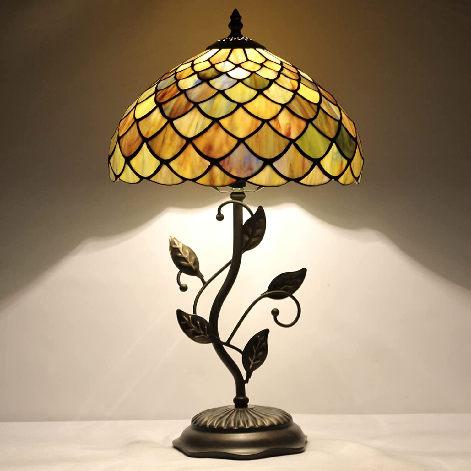 SHMAMT Tiffany Table Lamp, Stained Glass Lamp, Fish Scales Desk Light ...