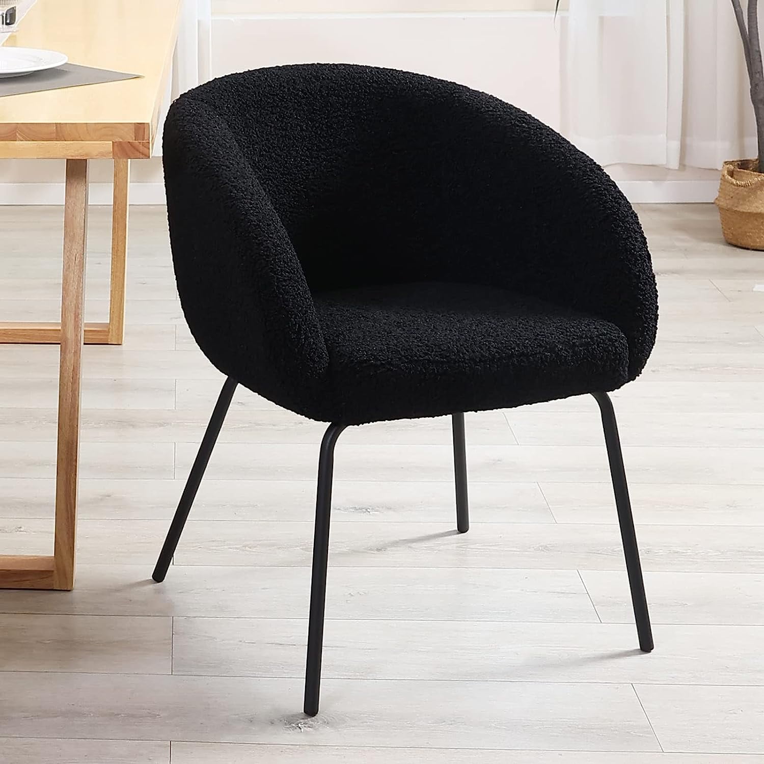 SHMAMT Upholstered Sherpa Dining Chair, Cozy Curved Back Dinner Chair ...