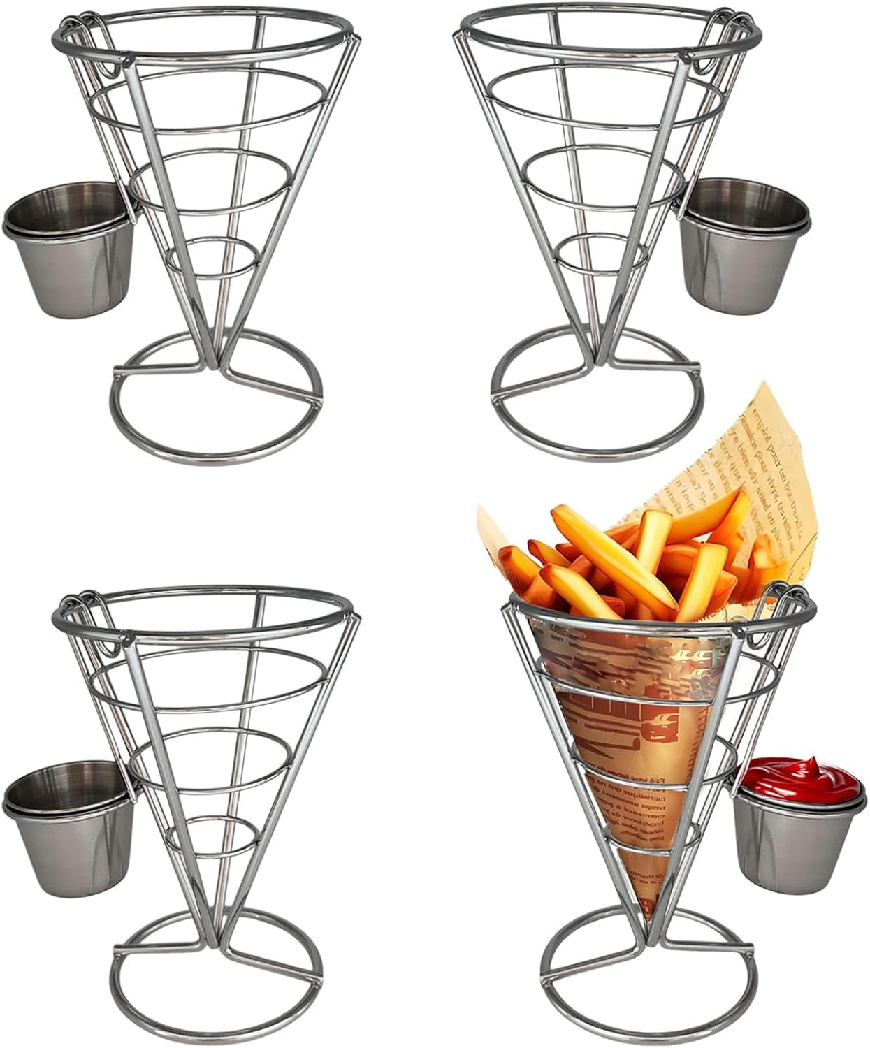 SHMY4PCS French Fries Racks with Dipping Cups, Stainless Steel Snack ...