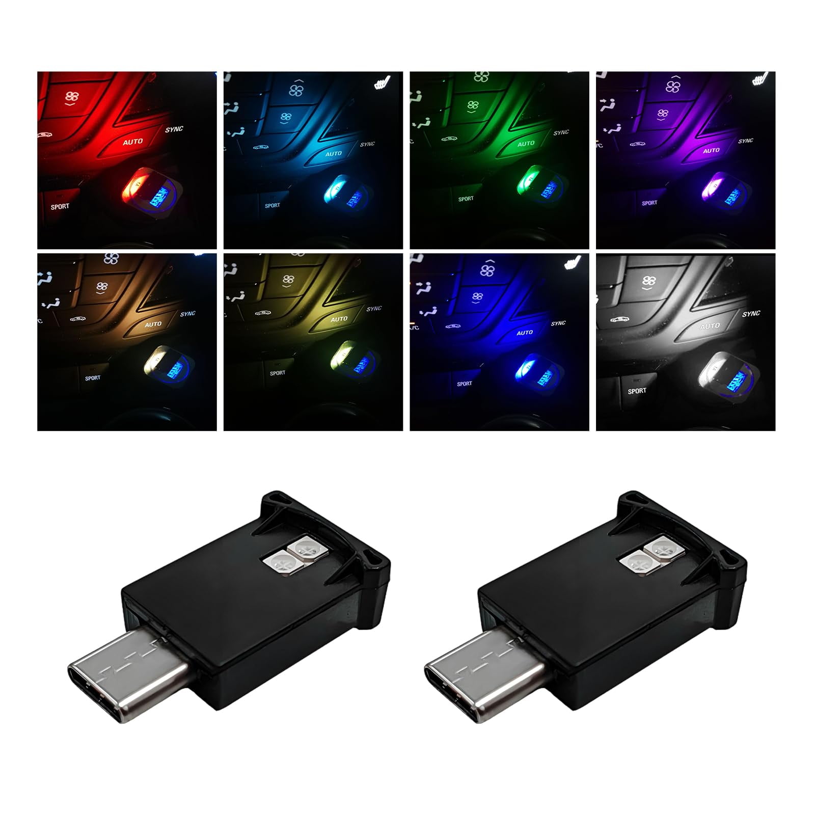 SHMZK 2 PCS USB RRF12 Type C LED Ambient Light, 8 Colors RGB Dynamic ...