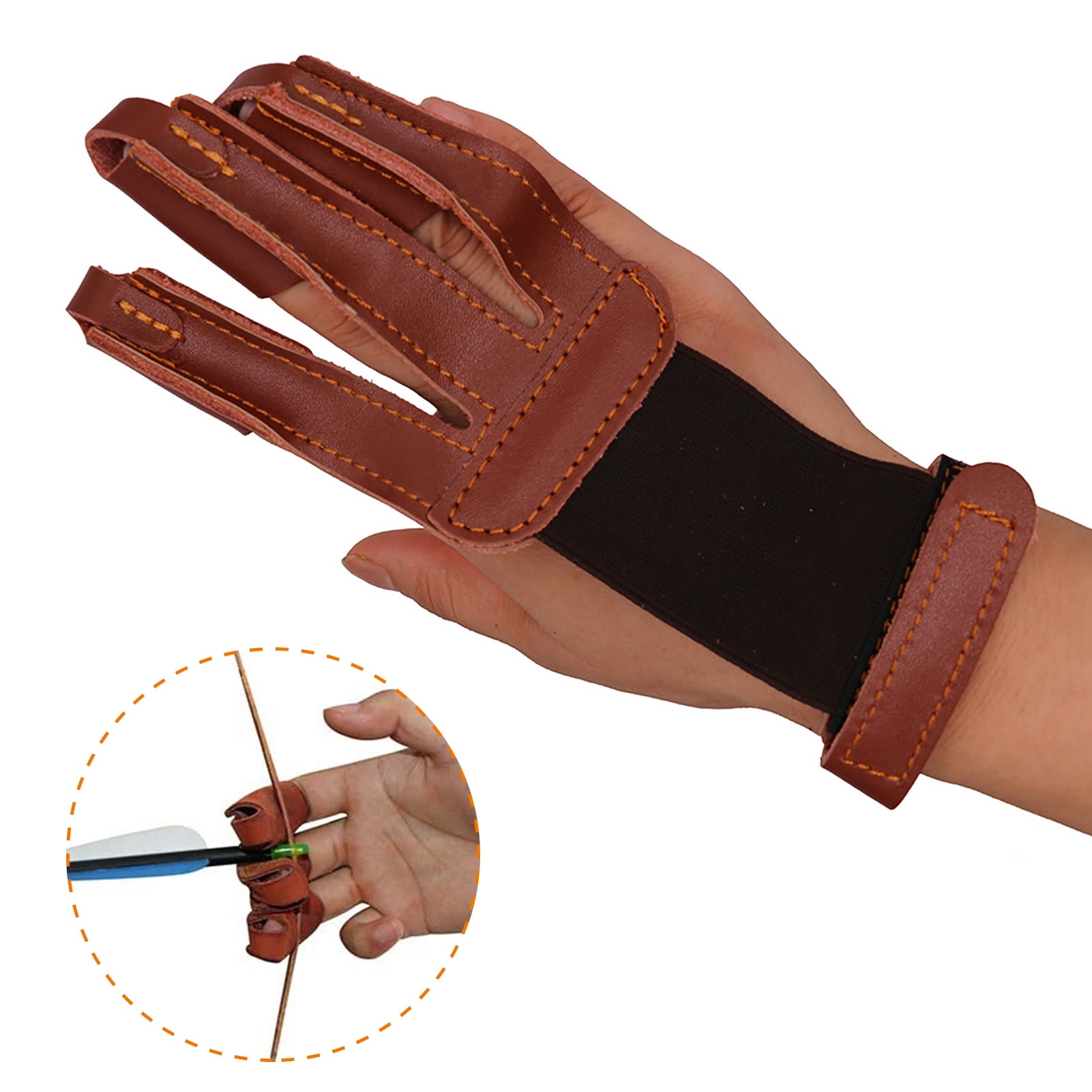 SHNETY Archery Finger Glove Adjustable 3 Finger Cowhide Brown Archery ...
