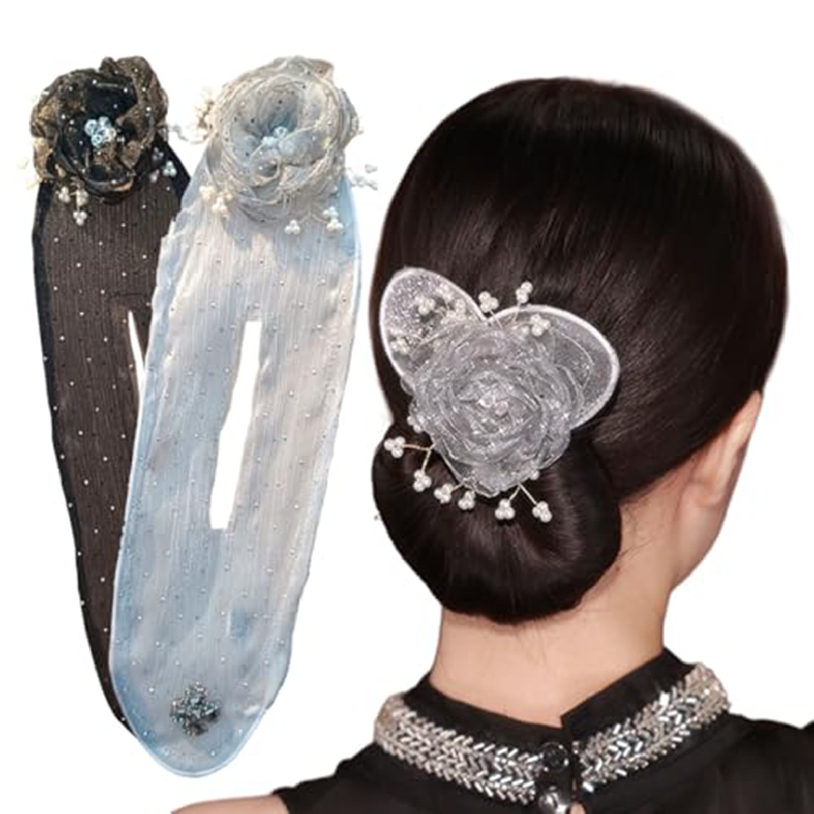 SHNETY Hair Bun Maker Floral Lazy Hair Curler Deft Bun Twister Long ...