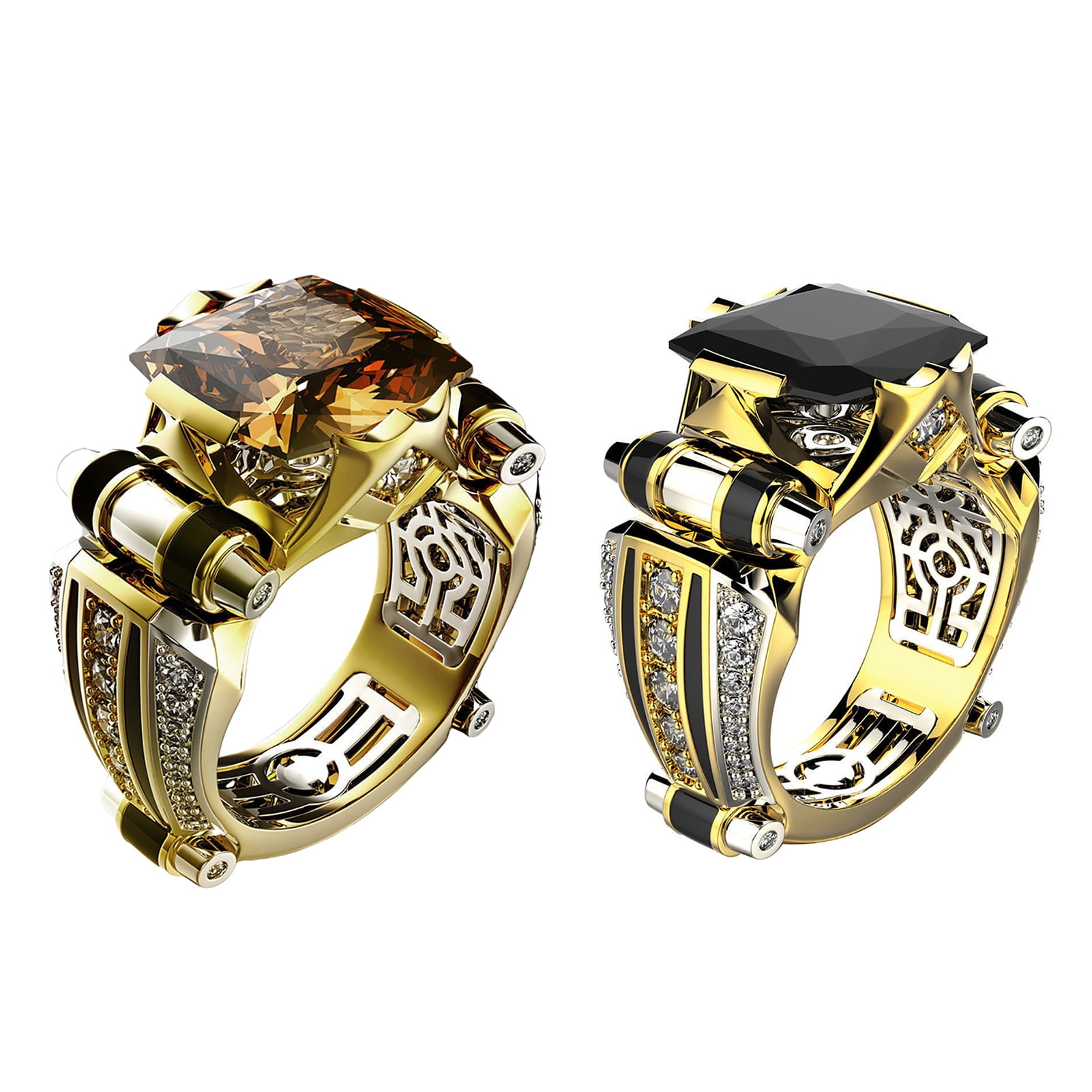 SHNETY Mens Ring Vintage Jewelry Gift Copper Rhinestone Inlaid Carved ...
