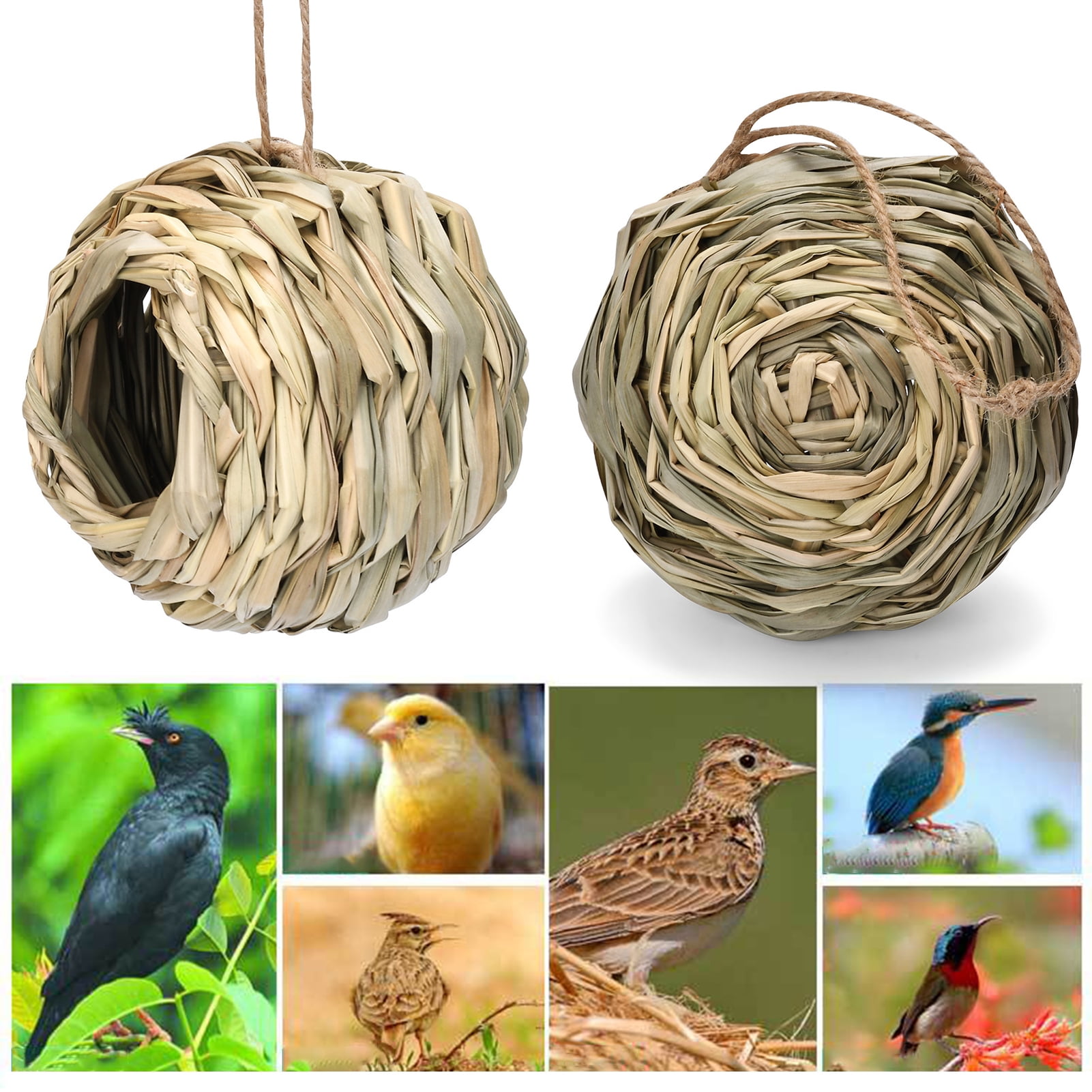 SHNETY Outdoor Bird Nest Natural Grass Hand Woven Large Space Spherical ...