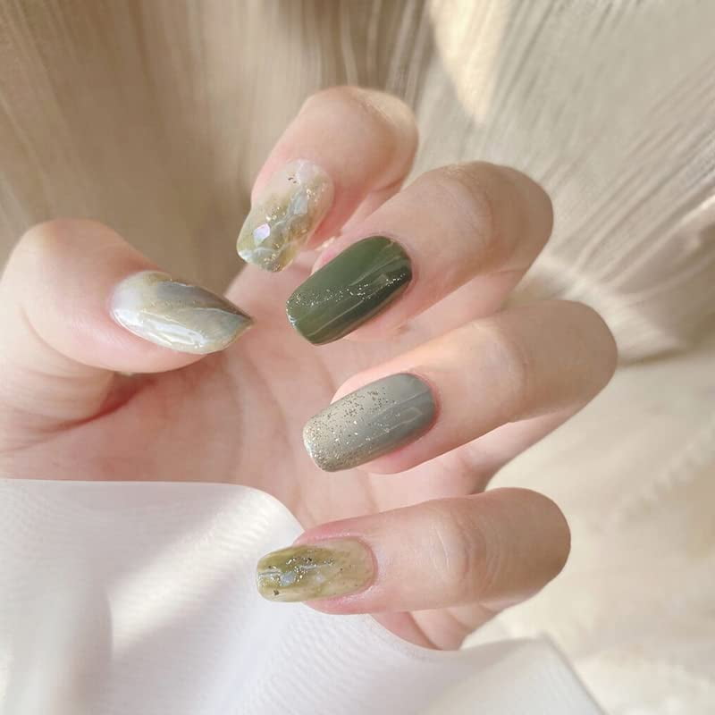 Shnwu Green Press On Nail Tips Fantasy Forest Reusable Seven Layers
