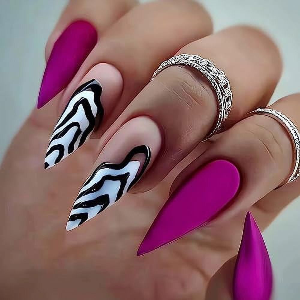 Shnwu Long Almond Press On Nails French Purple Matte Fake Nails