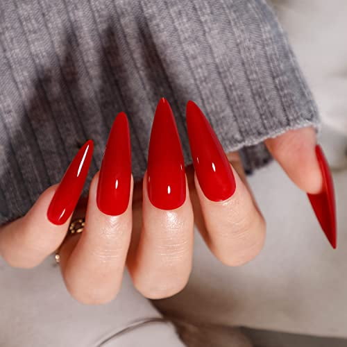 Shnwu Long Stiletto Press On Nails Glue On Nails Fake False Nails With
