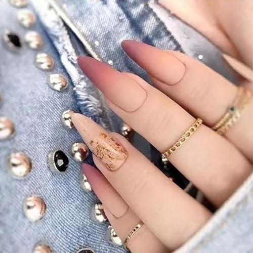 Shnwu Matte Stiletto Press On Nails Long Pink Gradient Fake Nails Glue