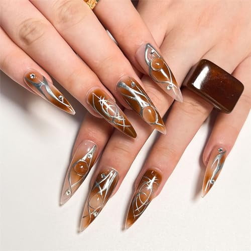 Shnwu Stiletto Press On Nails Long Almond Shaped Rhinestones Acrylic