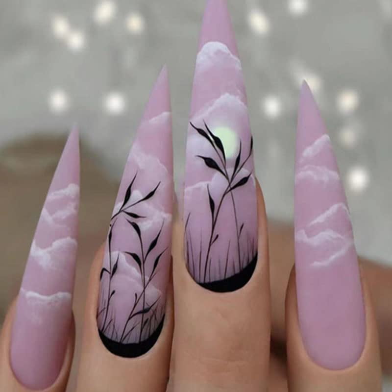 Shnwu Stiletto Press On Nails Long Almond Fake Nails Glossy Glue On