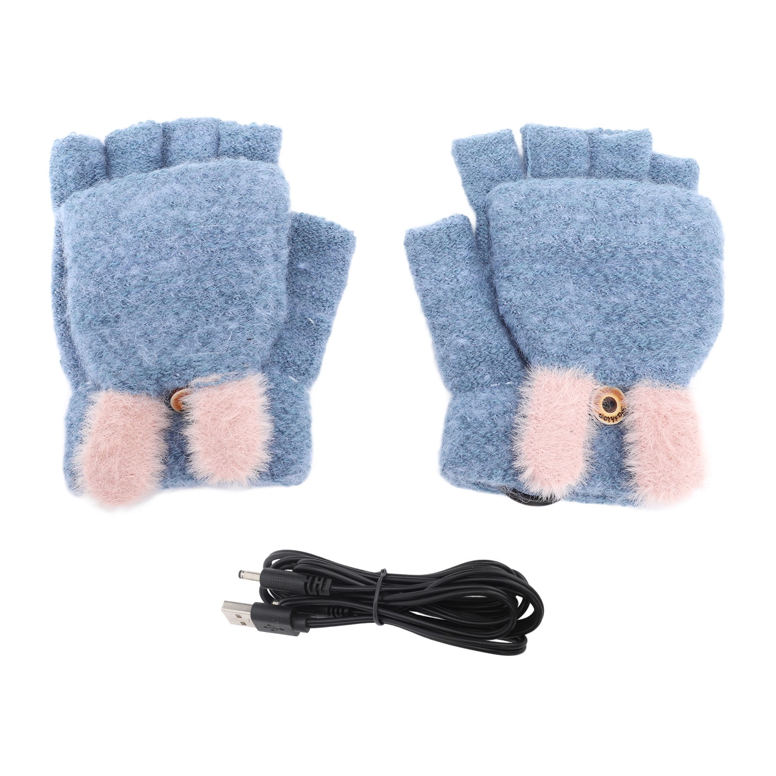 SHNWU USB Heated Knitted Flap Gloves Half Finger 5V Winter Heating ...